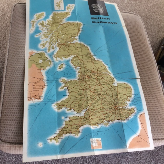 BRITISH RAILWAY FOLDED System Map Double Sided 1959 + Steamers Ireland ...