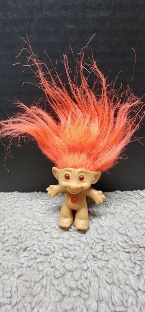VINTAGE ACE NOVELTY Gem Belly Treasure Troll Doll Figure Orange Hair ...