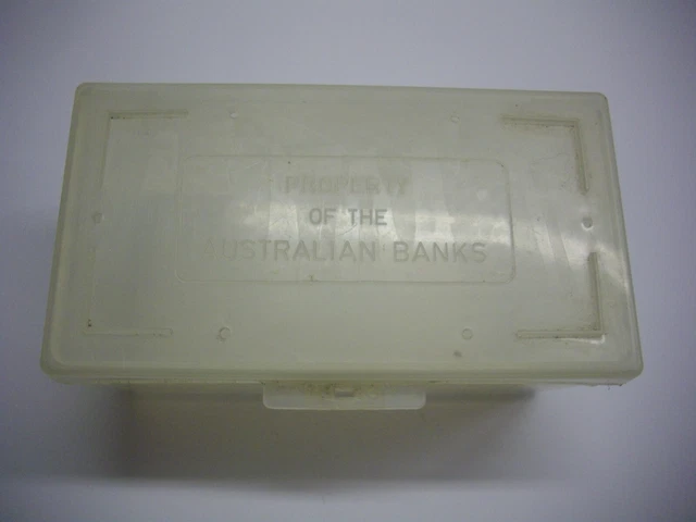 VINTAGE AUSTRALIAN BANKS Currency Notes Plastic Container + Two Coin ...