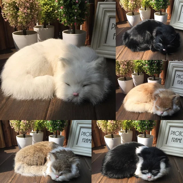 UK NEW REALISTIC Sleeping Lifelike Cat Plush Fake Fur Life Size Furry ...