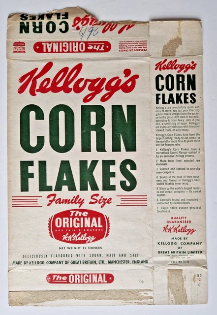 PRE 1952 VINTAGE Kelloggs Cereal Complete Cornflakes Box Packet £21.51 ...