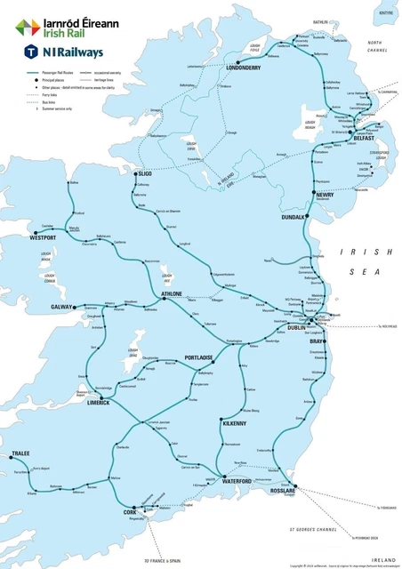 IRELAND TRAIN MAP (RAIL PASSENGER NETWORK) IE/NIR 2025 - Print Your Own ...