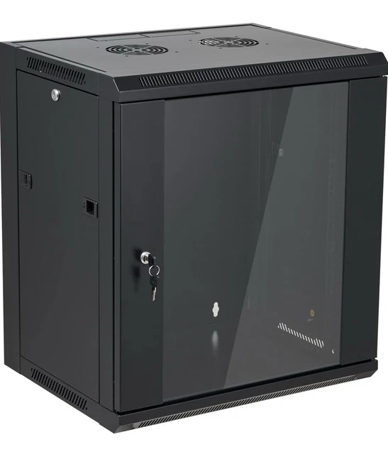 12U WALL MOUNT Server Cabinet Network Rack Enclosure Locking Glass Door ...