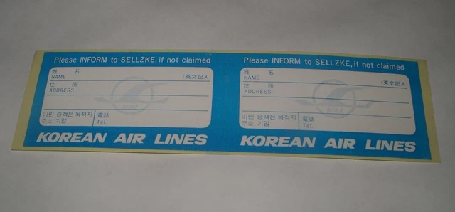 VINTAGE UNUSED KOREAN AIR LINES Baggage Labels £3.99 - PicClick UK