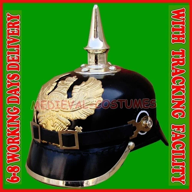 WW1 WW2 GERMAN Leather Pickelhaube Prussian Helmet Spiked Officer ...