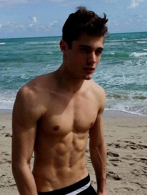SHIRTLESS MALE BEEFCAKE Beautiful Muscular Beach Hunk Pecs Abs PHOTO ...