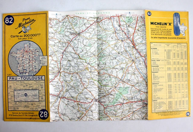 CARTE MICHELIN 1963 N°82 Pau - Toulouse / Ancien Guide, Plan Routier ...
