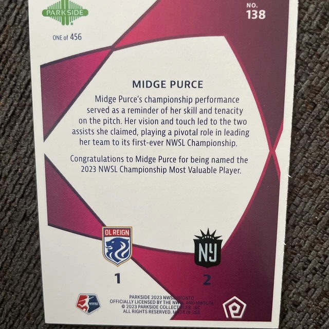 MIDGE PURCE MVP 2023 Parkside NWSL Pronto Week 24 carte #138/456 NY/NJ ...