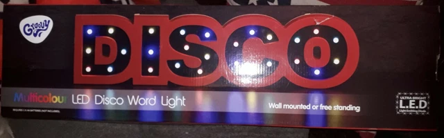 LED SIGN RED LED Word Light Up Wall disco new in box gift approx 40cm £ ...