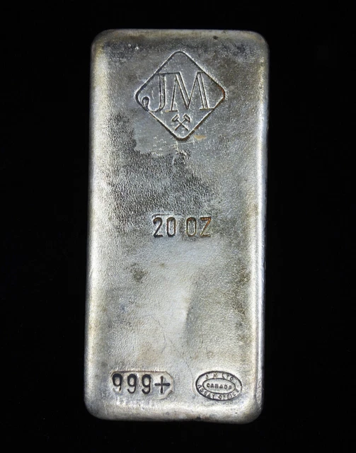 20 OZ SILVER Bar Johnson Matthey JM Large Diamond Logo 999+ Fine Ag ...