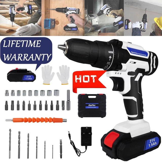 21v Cordless Drill Set Drill Driver Bits With Li Ion Battery And Quick