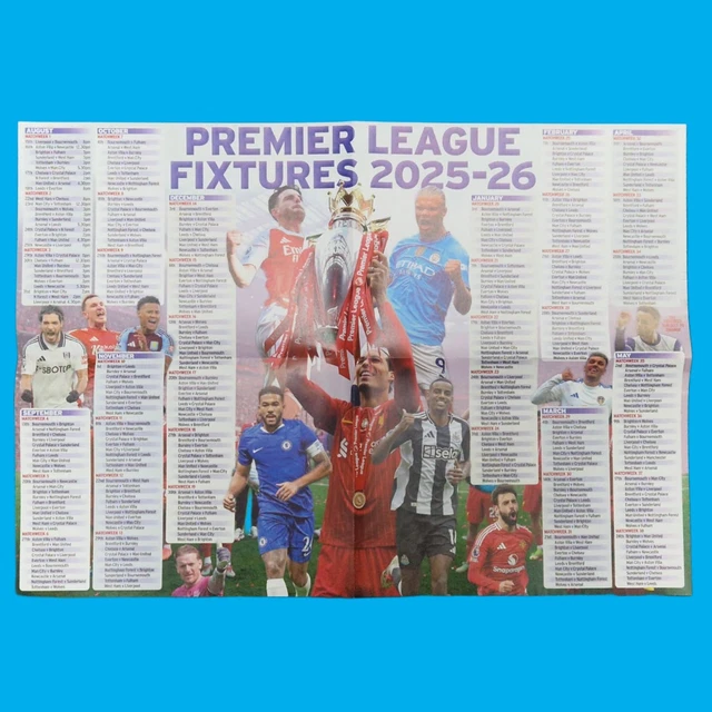 PREMIER LEAGUE FIXTURES 2025-26 Giant Wallchart Guide, Football, Soccer ...
