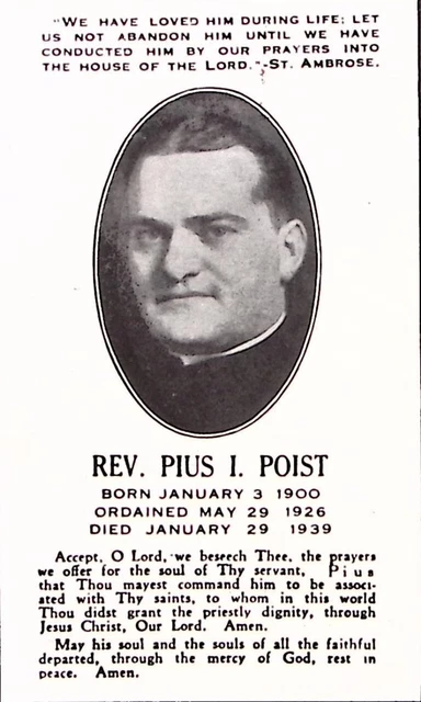 1939 REV. PIUS I. Poist Death Card Prayer After Communion P4488 $17.39 ...