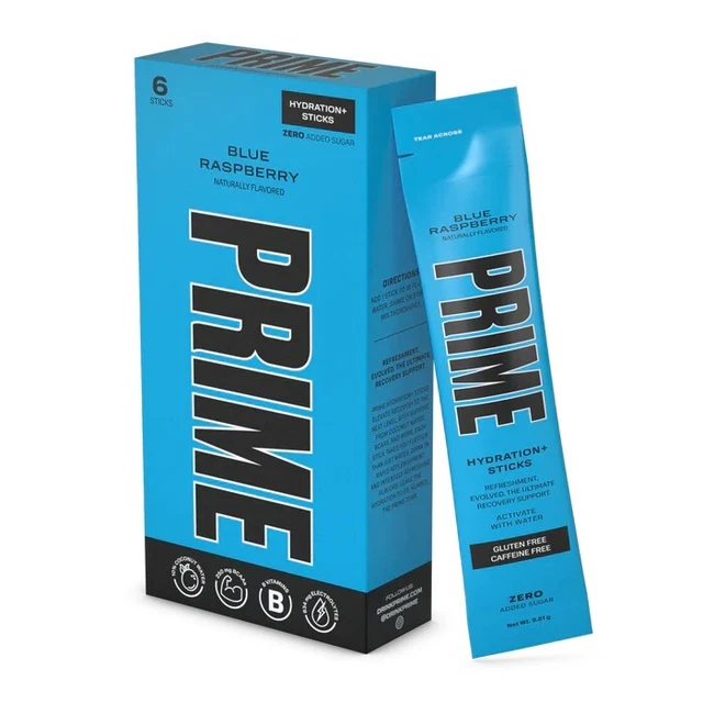 PRIME HYDRATION ENERGY Drink Sticks BLUE RASPBERRY, 6 x Sachets Packs ...