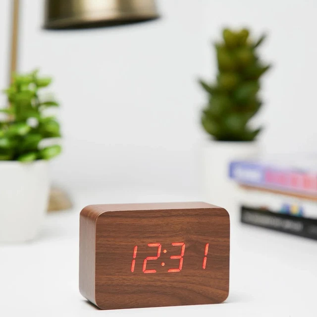 CHECKMATE LARCH LED Wood Cuboid USB Desk Clock, Dark Brown, 10cm $52.75 ...