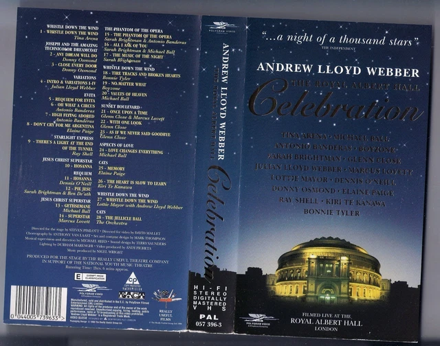 VHS VIDEO ANDREW Lloyd Webber The Royal Albert Hall Celebration 1998. + brochure £9.00 - PicClick UK
