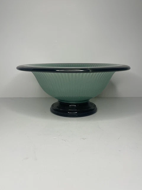 VINTAGE ART DECO Indiana Glass? Green Ribbed Bowl W/ Black Rim £23.27 ...