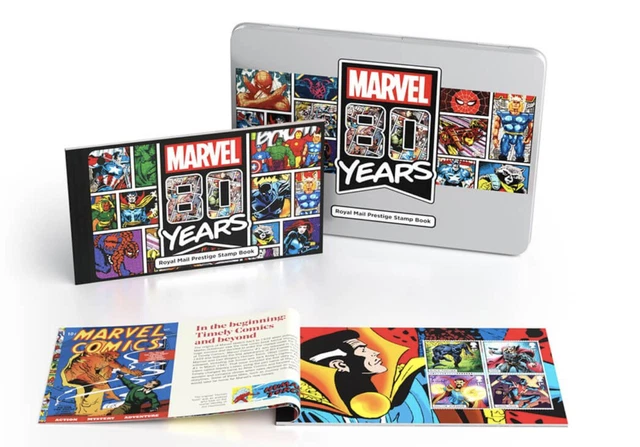 MARVEL 80TH ANNIVERSARY Limited Edition Prestige Stamp Book With Tin ...