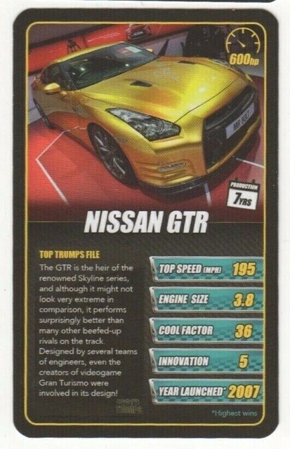 TOP TRUMPS SPORTS cars. Nissan GTR EUR 2,89 - PicClick FR