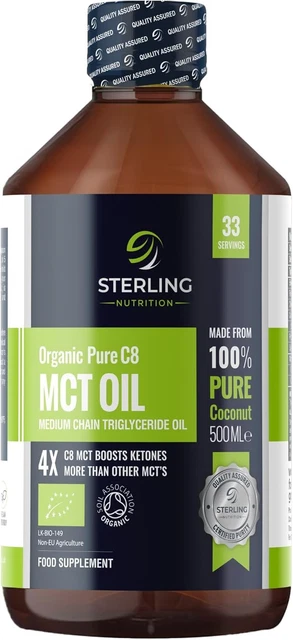 ORGANIC PURE C8 MCT Oil - 100% Pure Coconut - Boosts Ketones 3X More ...