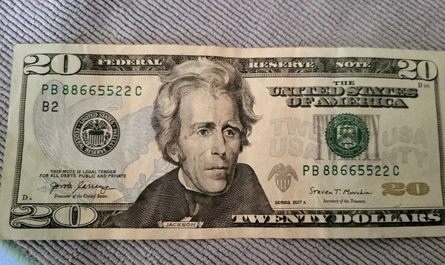 20$ TWENTY DOLLAR Bill With Very Special Number 4 Pairs 88665522 2017 A ...