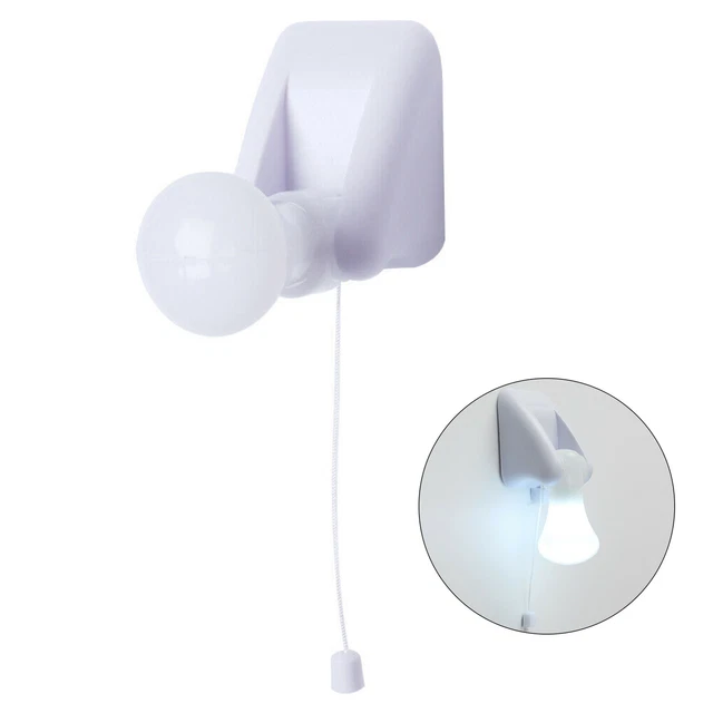 PORTABLE PULL CORD LED Bulb Cabinet Closet Lamp Night Light Battery ...