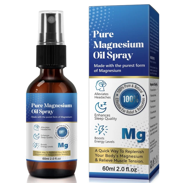 PURE MAGNESIUM OIL Spray, 100% Natural Magnesium Spray, 60ML Magnesium ...