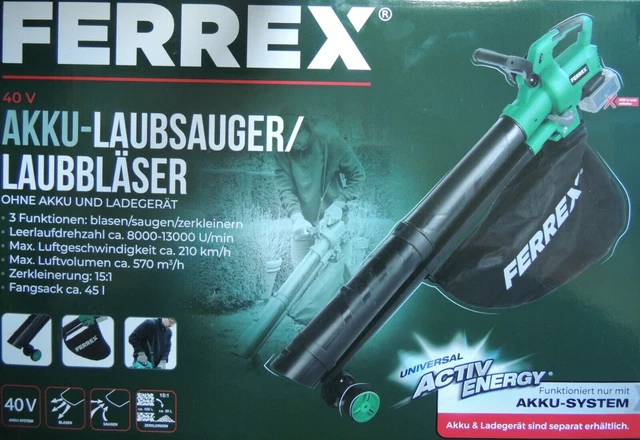 FERREX AKKU LAUBSAUGER und Laubbläser Saugen Blasen Zerkleinern ohne Akku NEU EUR 67,67 ...