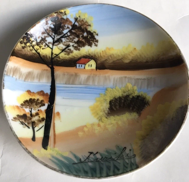LAKE HOUSE LANDSCAPE Scene Mini 4" Art Plate Hand Painted Made in Japan ...