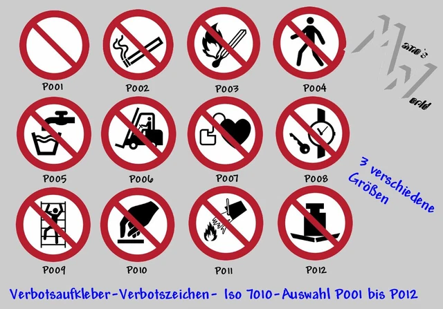 AUFKLEBER - VERBOTSAUFKLEBER - Verbotszeichen- Iso 7010- zur Auswahl ...