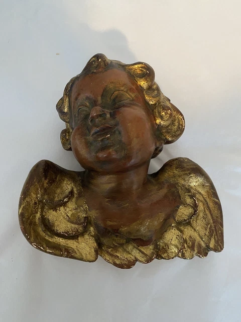ANCIEN CHÉRUBIN Putti Angelot Ailé En Plâtre Doré 29cm/5242V1 EUR 20,00 ...