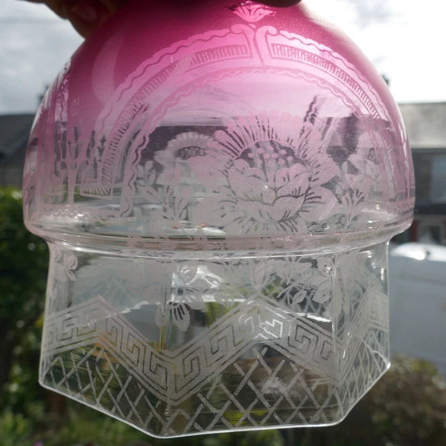 ANTIQUE ETCHED CRANBERRY Glass Ceiling Light Lamp Shade £40.00 ...