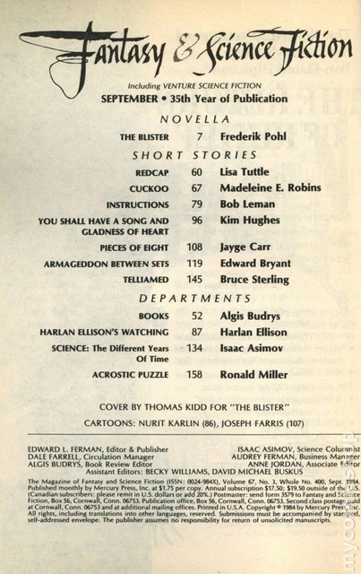 MAGAZINE OF FANTASY and Science Fiction Vol. 67 #3 VF+ 8.5 1984 £7.41 ...