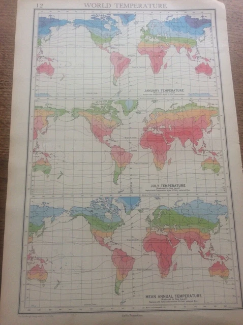 1942 VINTAGE JOHN Bartholomew Atlas Map 14.75” World temperature £14.99 ...