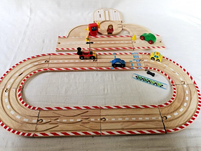 DISNEY WOODEN RACE Car Track set cars Parts fun Toy Mickey Mouse car £ ...