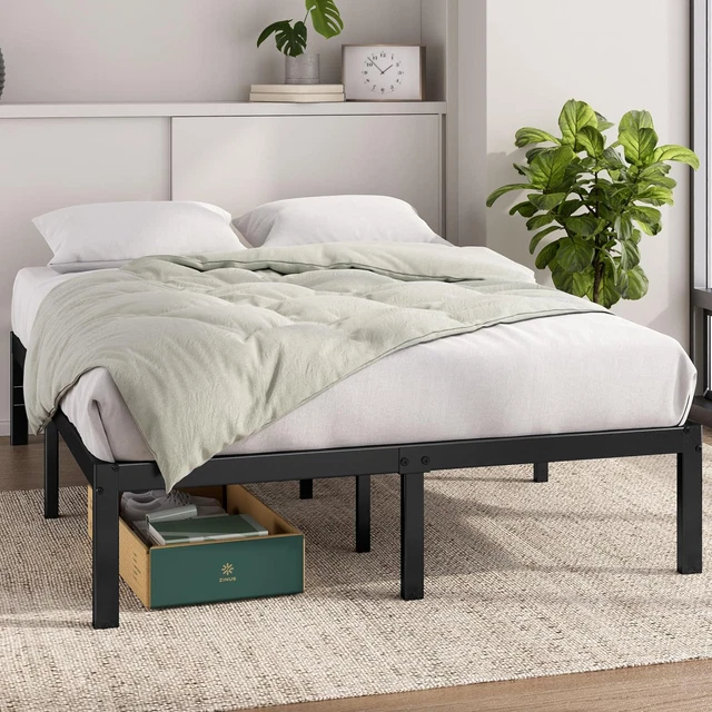 ZINUS ELIAS BLACK Metal Double Bed Frame with Underbed Storage ...