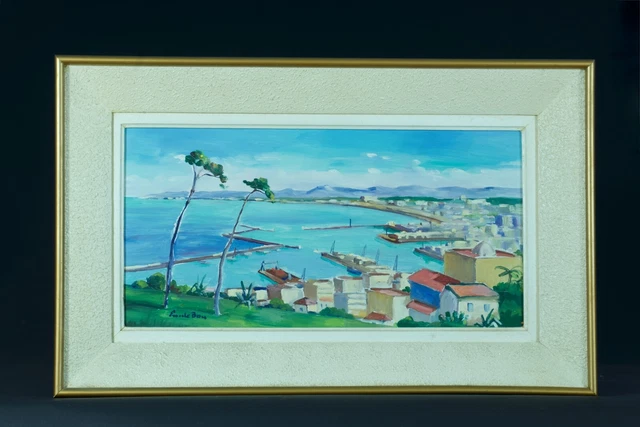 OLD ORIENTALIST PAINTING port view Bay of Algiers art deco panorama ...