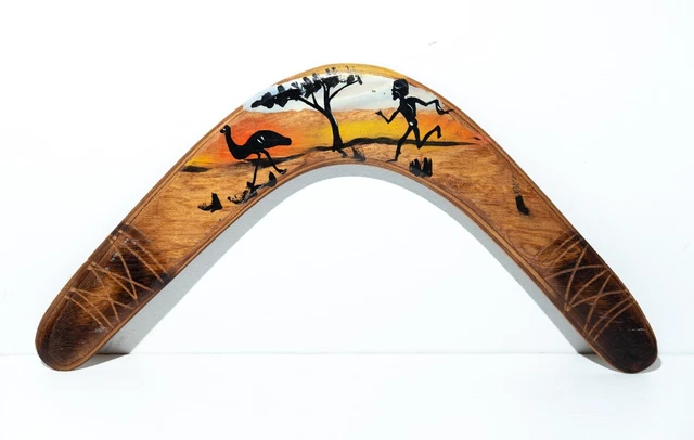 AUSTRALIAN WOODEN BOOMERANG Aboriginal Owned Hand Painted Tribe vgc ...
