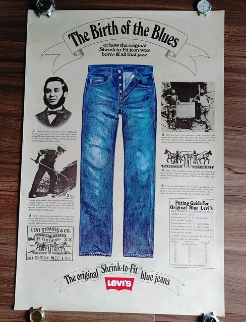 VTG '70'S LEVI'S Blue Jeans Poster "THE BIRTH OF THE BLUES" 29x19-See ...