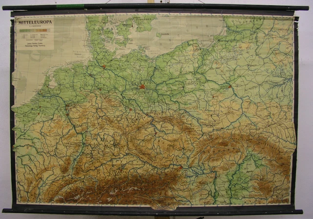SCHOOL WALL MAP beautiful old map of Germany 1946 printed 124x86 cm ...