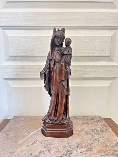 ANCIENNE STATUETTE STATUE Bois Sculpté Vierge à l'enfant Marie Jésus ...