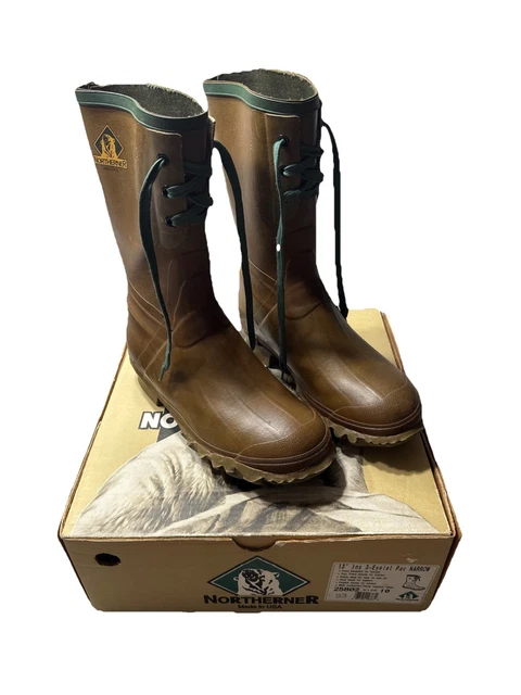 NORTHERNER 13” 3-EYELET Pac Brown Rubber Rain Boots Men's Sz 10 Lace Up ...