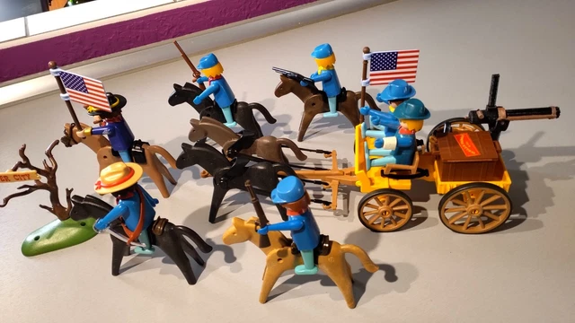 Y8 PLAYMOBIL WESTERN Chariot Mitrailleuse Gatling Cavalerie Soldat ...