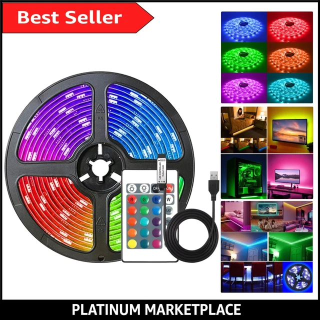 USB POWERED RGB LED Strip Lights, 24 Keys Remote, 16 Dimmable Colours ...