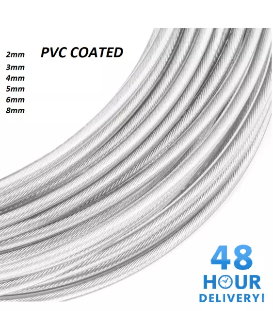 STEEL WIRE ROPE Metal Cable Rigging 7x7 PVC Plastic COATED 2,3,4,5,6 ...