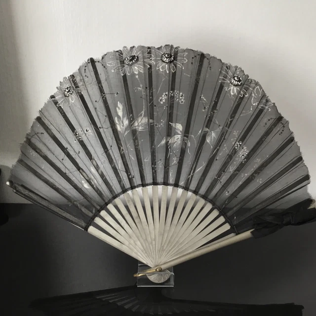 EVENTAIL ANCIEN ART Nouveau 1900 Forme Ballon Décor Peint HANDFAN ...