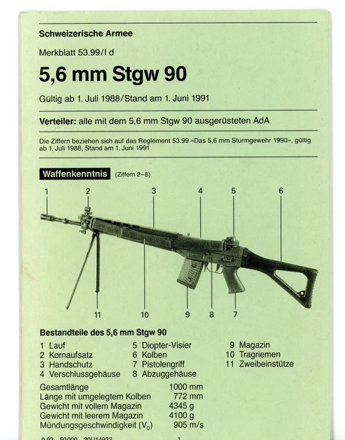 SCHWEIZERISCHE ARMEE MERKBLATT Bedienungsanleitung 5,6mm Stgw 90 ...