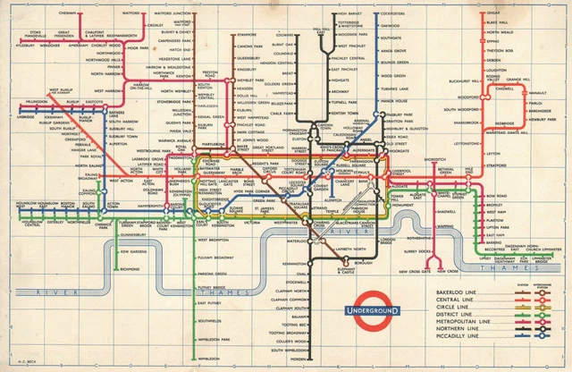 LONDON UNDERGROUND TUBE map plan diagram. Final HARRY BECK edition 1960 ...