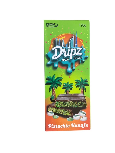 DRIPZ DUBAI CHOCOLATE Pistachio Kunafa Bar 120Gram x 2 Perfect For ...