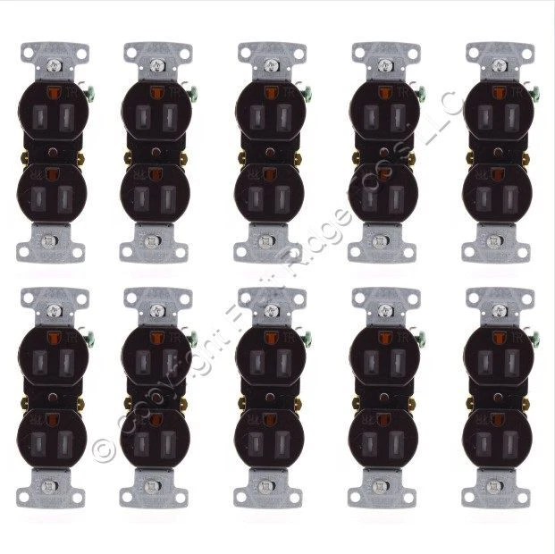 10 HUBBELL BROWN TAMPER RESISTANT Duplex Receptacles 15A 125V Push ...